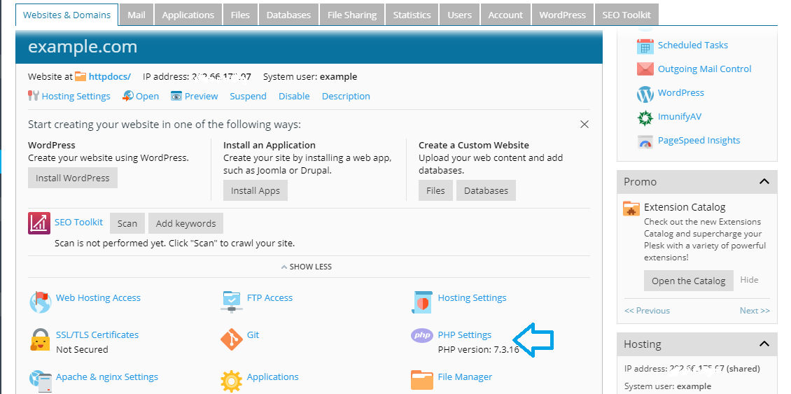 How to change PHP version for a domain in Plesk?