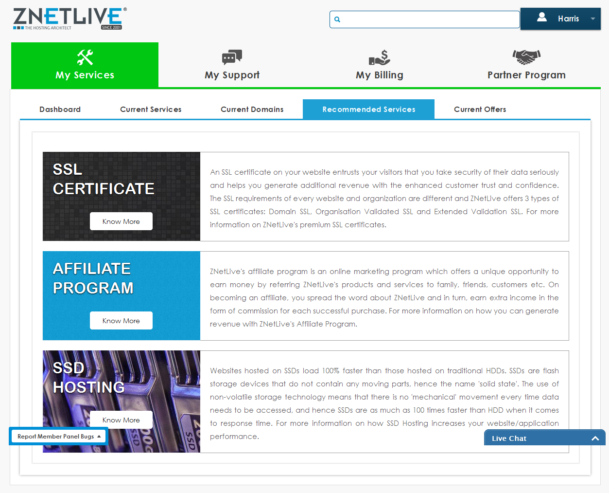 See a sample screenshot of the recommended services: