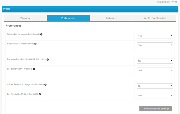 See screenshot of the Notification Settings section: