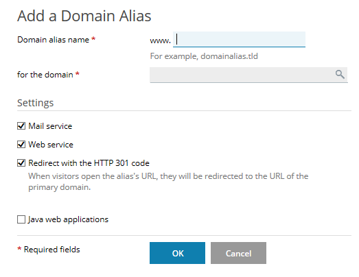 Thus, a new alternate domain (alias domain) will be added to the ...